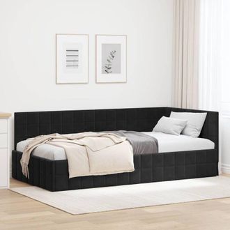 vidaXL Eckbettgestell mit Kopfteil Schwarz 90 cm x 200 cm Stoff vidaXL