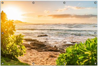 Wallario Outdoor-Poster f&uuml;r Garten oder Balkon Strand im Morgenlicht, Motivbanner Gr&ouml;&szlig;e: ca. 100 x 150 cm, Outdoor-Bild