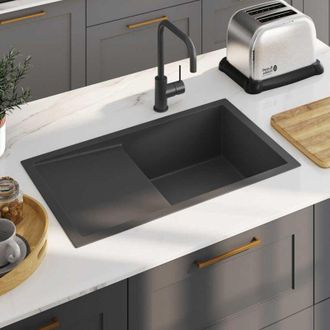 vidaXL Handgemachte Einbausp&uuml;le Schwarz Edelstahl Vidaxl