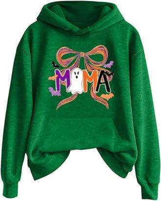 Generic 2026 Vestes pour femmes, chandail &agrave; capuche imprim&eacute; Halloween, sweatshirt &agrave; manches longues, d&eacute;contract&eacute;, confortable, pour lautomne, vert fonc&eacute;, XXL