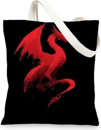 Generic Sacs fourre-tout en toile fantaisie, sacs dépicerie réutilisables, légers et lavables avec bandoulière, Rouge, 13x15 Inch