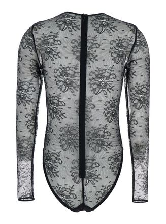 Dolce & Gabbana Womens Black Bodysuit With Floral Embroidery Elastane Tops Top