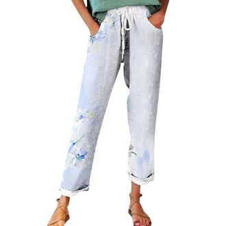 Generic Pantalon L&eacute;ger Femme Fluide &Eacute;t&eacute; Lin Ample Womens Autumn Fragrant Linen Print Casual Pants Perfect for Spring Comfortable and Trendy for Relaxed Days V