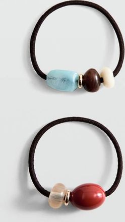 Mango Lot 2 &eacute;lastiques &agrave; cheveux perles fantaisie rouge - Femme - Taille unique - MANGO