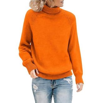 Generic Pull pour femme en tricot ample &agrave; manches longues tendance de couleur unie - Pull confortable &agrave; col roul&eacute; - Pull chaud d&eacute;contract&eacute; pour femme pour lau