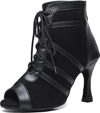 Minitoo Femmes Latine Salsa Danse Chaussures Fete Prom Sandales Bottes L541 Noir 9cm Talon EU 36