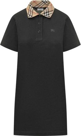 Burberry Femme, Robes, Noir, Taille: 44 FR Check Collar Cotton Polo Dress