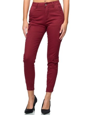 Elara Damen Cargo Hose Slim Fit Denim Chunkyrayan 753 Wine 46 (3XL)