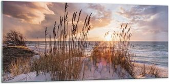 Arttor Wandbilder Dekoration Wohnzimmer Westen auf der Strand Panorama Bilder auf Glas 120x50cm Glasbild Schlafzimmer K&uuml;che Wand Kunstdruck Art Gro&szlig; Wanddeko