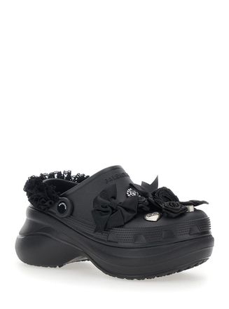 Balenciaga Womens Mule With Logo Plate, Black Rubber Eva