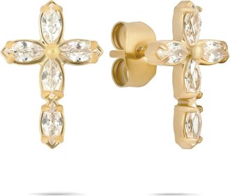 Tamaris Ohrring - Ohrstecker aus Edelstahl mit Kreuz-Motiv - IP Gold - 1,4 cm - wasserfest & hautfreundlich