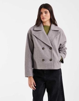 Vero Moda manteau habill&eacute; court crois&eacute; en driftwood melange-Gris
