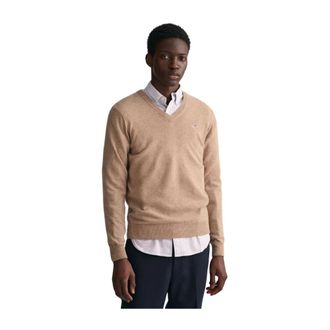 GANT Klassischer V-Ausschnitt Wollpullover - - Knitwear - Herren - Beige - M