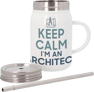 Fabulous Isolierbecher aus Edelstahl mit Deckel und Strohhalm - Keep Calm Im an Architect Parodie Beruf Job Architect - 500 ml - Thermobecher