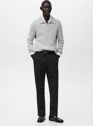 Mango Zip-Pullover aus Wollgemisch hellgrau meliert - Herren - XXL - MANGO MAN