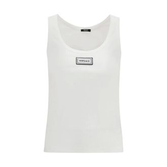 Versace Femme, Tops, Blanc, Taille: 38 FR Top d&eacute;contract&eacute; en coton avec col rond