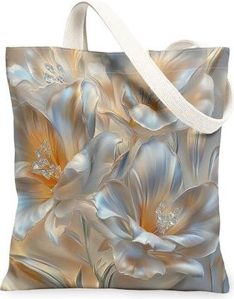 Generic Sac fourre-tout en toile motif floral printanier Freesias 33 x 38,1 cm, style 3D de luxe, r&eacute;utilisable, motif d&eacute;picerie pour femme, peinture esth&eacute;tiqu