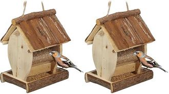 Relaxdays Vogelfutterhaus Holz, zum Aufh&auml;ngen, Garten, Vogelfutterspender Kleinv&ouml;gel, HxBxT 19,5 x 15 x 12,5 cm, Natur (Packung mit 2)