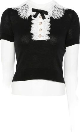 Self Portrait Femme, Tops, Noir, Taille: 38 FR Haut en maille avec col en dentelle