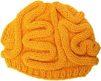 Generic 2026 Couleur unie Spoof Brain Chapeau tricoté à la main Mode Décontracté, jaune, Taille unique