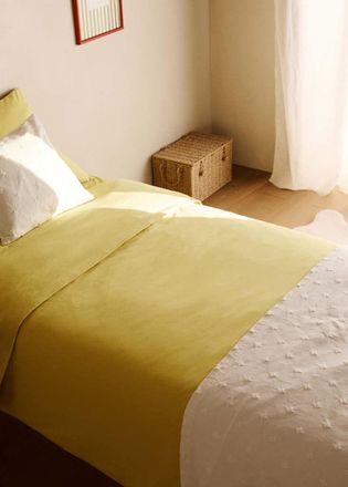 Mango Housse de couette enfant coton lav&eacute; double surpiq&ucirc;re lit 90 cm moutarde - Home - Lit 90 cm - MANGO HOME