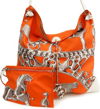 Herm&egrave;s Orange Silk and Barenia Vif Argent Silky City 38