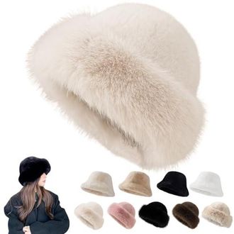 Generic Chapeau cloche dhiver chaud en fausse fourrure pour femme avec sangle coupe-vent, chapeau en fourrure douce confortable et confortable, accessoire dhi