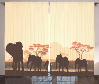 Abakuhaus afrikanisch Rustikaler Gardine, Safari-Tierelefant, Schlafzimmer Kräuselband Vorhang mit Schlaufen und Haken, 280 x 245 cm, Hellgelb Braun