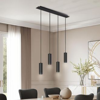 TecTake moderne Pendelleuchte, Deckenlampe schwarz, Deckenleuchte 4-flammig, h&ouml;henverstellbare Pendel H&auml;ngelampe f&uuml;r Esstisch, K&uuml;che, Wohnzimmer, als Flurlamp