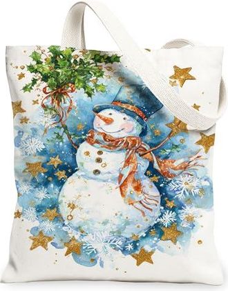 Generic Sacs fourre-tout en toile motif bonhomme de neige, sacs d&eacute;picerie r&eacute;utilisables, l&eacute;gers et lavables avec bandouli&egrave;re pour le shopping, les voyages, la