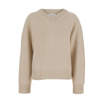 Soft Goat Grober V-Ausschnitt Pullover - - Knitwear - Damen - Beige - S