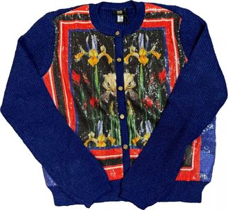 Roberto Cavalli Cardigan Damen Strickjacke Sequin Embellished Floral Cardigan Paillettenverzierung