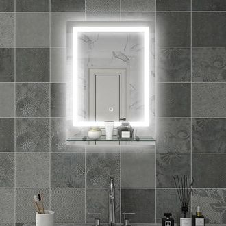 Kleankin Miroir Lumineux LED rectangulaire Miroir Mural avec &eacute;tag&egrave;re de Salle de Bain 70 x 50 cm luminosit&eacute; r&eacute;glable Anti-bu&eacute;e Interrupteur Tactile