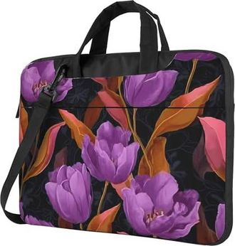 Generic Housse de protection antichoc pour ordinateur portable de 15,6 avec bandouli&egrave;re - Motif tulipes violettes, multicolore, 14 inch