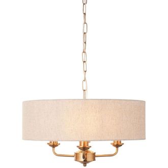 Endon Lighting Highclere Plafonnier &agrave; plusieurs bras en laiton vintage, lin naturel, 3 x E14 - Endon