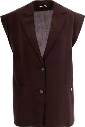 Liu Jo Femme, Vestes, Brun, Taille: 36 FR Veste sans manches &agrave; revers crant&eacute;