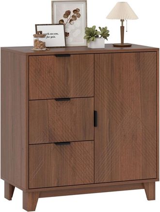 HOMCOM Buffet salon - HOMCOM - avec placard &agrave; porte 3 tiroirs et &eacute;tag&egrave;re r&eacute;glable - 75 x 39 x 80 cm - effet bois marron