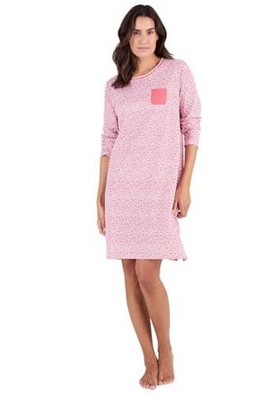 Damart Chemise De Nuit en Pur Coton Femme Rose Imprim&eacute; Taille 50-52 (XL) 97 Cm
