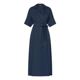 Max Mara Femme, Robes, Bleu, Taille: 44 FR Sarah Stretch Poplin Wrap Dress