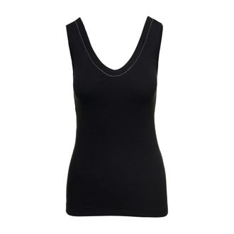 Brunello Cucinelli Schwarzes Baumwolltanktop mit Monile-Einsatz - - Tops - Damen - Schwarzk - M