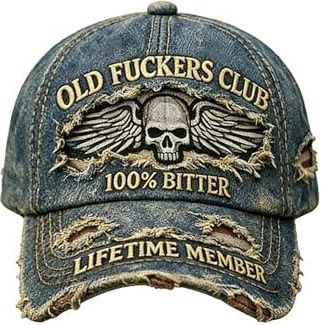 Generic Old Fuckers Club Casquette de baseball style vintage - Chapeau brod&eacute; cr&acirc;ne denim d&eacute;lav&eacute;, r&eacute;glable et amusant pour homme, bleu, Taille unique