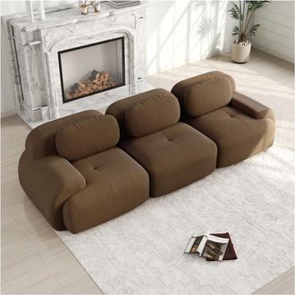 Generic Modulares Schlafsofa mit Ottomane, 3-Sitzer, modulares Cord-Sofa, ohne Montage, for Wohnzimmer, rahmenloses Sofa, mit gebogenen Armlehnen(Marrone,3S)