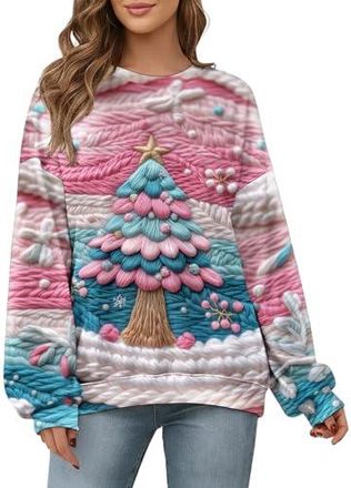 Generic Sweats de vacances pour femmes - Sapin de No&euml;l | Sweat-shirt graphique &agrave; manches longues et col rond | pour le voyage, Broderie de No&euml;l - u, 5XL