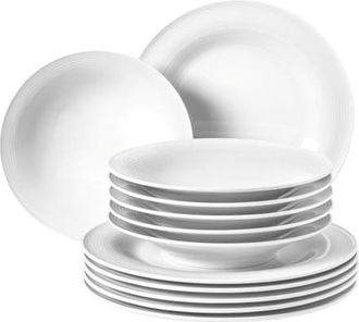 SELTMANN WEIDEN Tafelservice 12-teilig BT - Beat - Form: Rund mit Rillenrelief - moderner Stil - Wei&szlig;