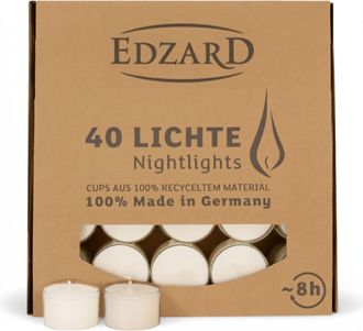 Edzard 40 Teelichter, wei&szlig; (&oslash; 38 mm, 8 Stunden Brenndauer) aus Paraffin, ohne Duft - Nightlights, Teelichte f&uuml;r Teelichtglas, ideal f&uuml;r die Dauerkerze Cornel