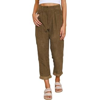 Generic Pantalon d&eacute;contract&eacute; en velours c&ocirc;tel&eacute; taille haute avec poches pour femme, marron, XXL