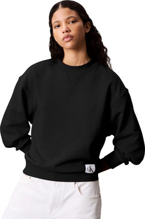 Calvin Klein Damen Sweatshirt Badge Logo Terry mit Rundhalsausschnitt, Schwarz (Black), XS
