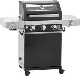R&ouml;sle Gasgrill BBQ-Station VIDERO G3-S Schwarz, Grill mit 3 Edelstahlbrennern, extra Primezone und Seitenbrenner, klappbare Seitentische, VARIO+, pulverbesc