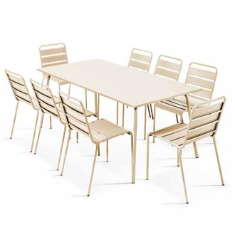 Oviala Oviala - Ensemble table de jardin et 8 chaises en m&eacute;tal ivoire - Palavas