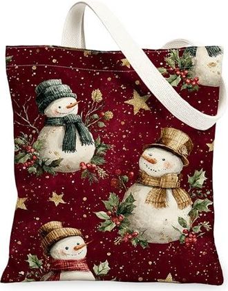 Generic Sacs fourre-tout en toile motif bonhomme de neige, sacs de courses r&eacute;utilisables, rustiques, confortables, l&eacute;gers et lavables pour courses, voyage, pl